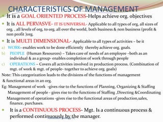 Introduction to management, functions of management, levels of ...