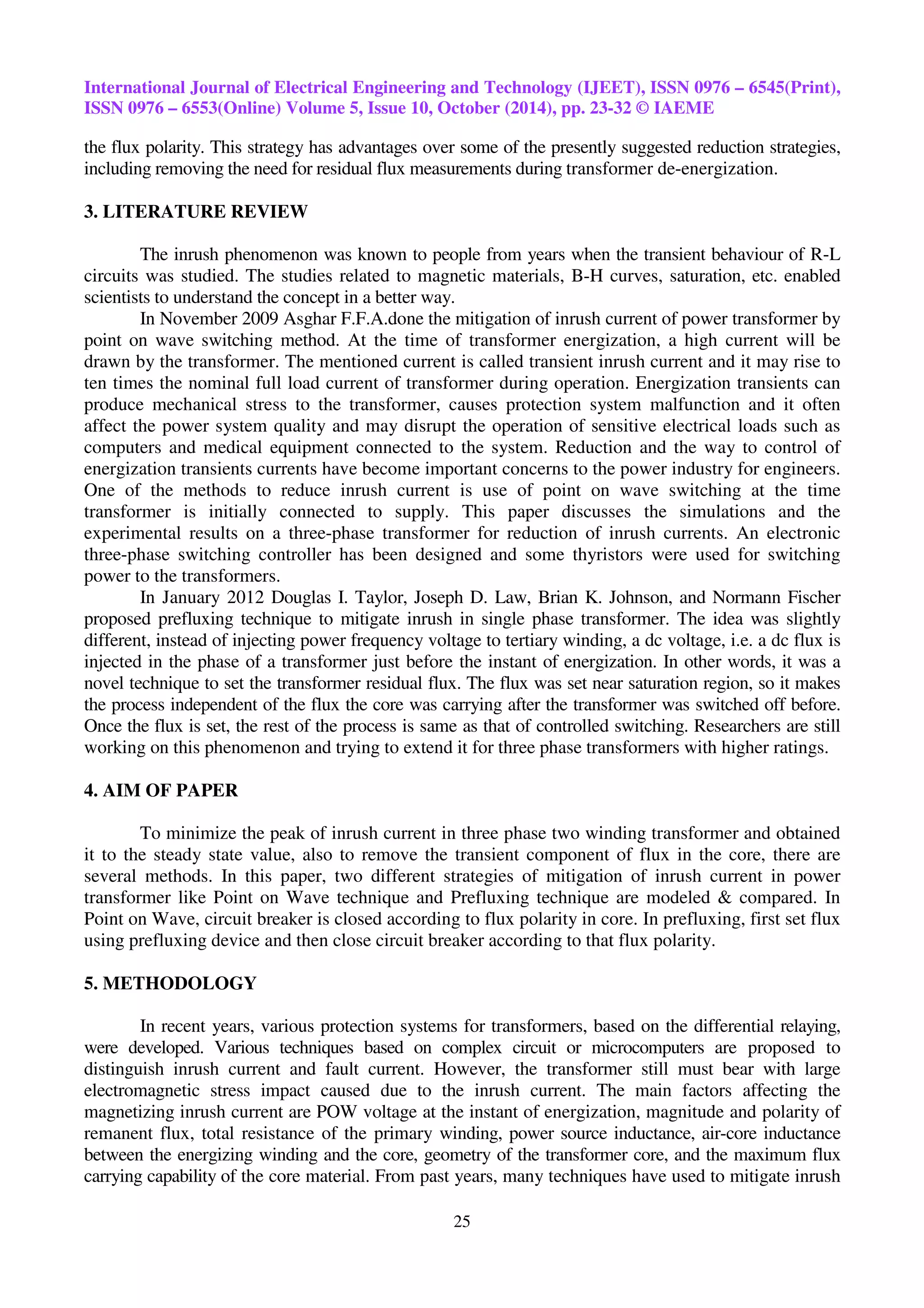 Inrush current reduction in three phase power transformer by using ...