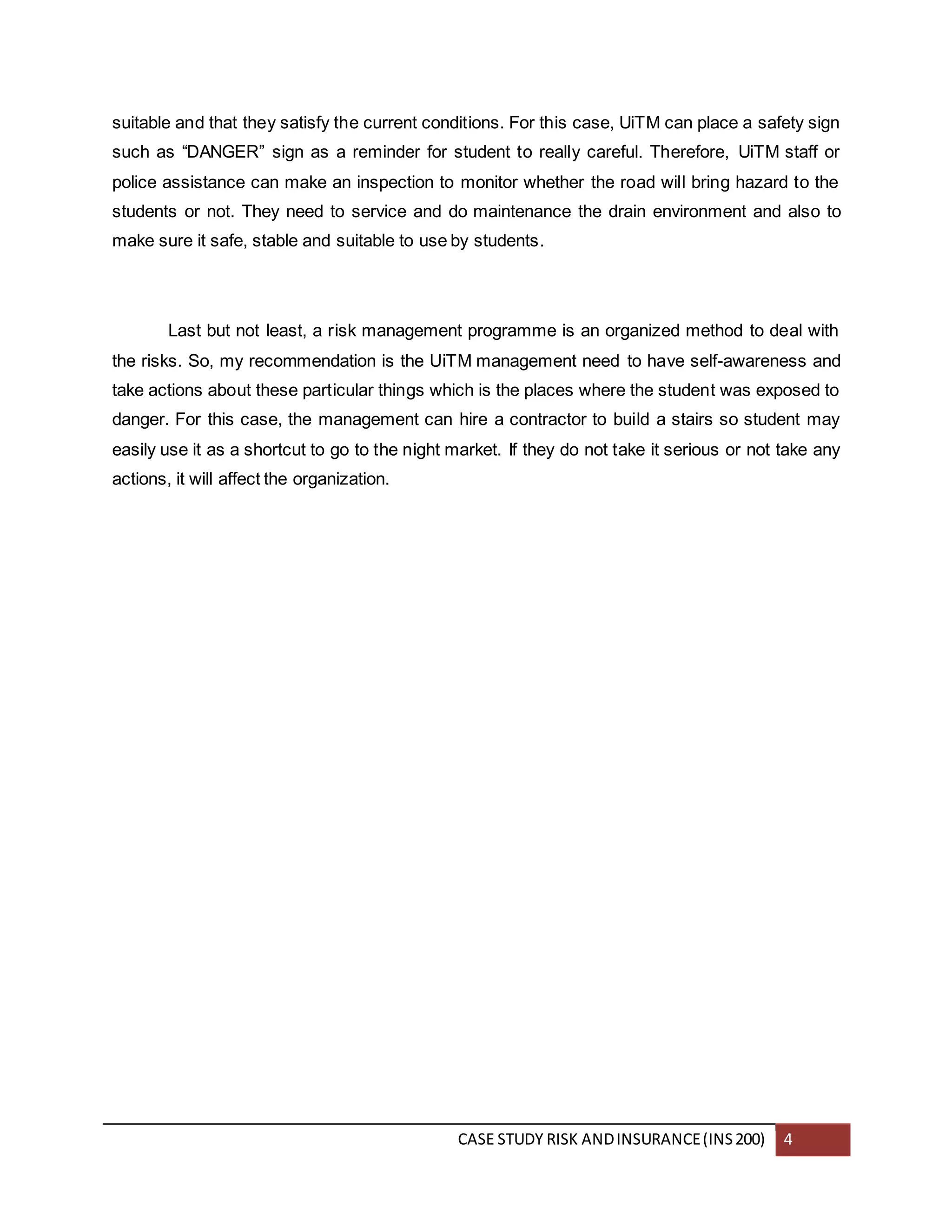 CASE STUDY RISK AND INSURANCE | DOCX