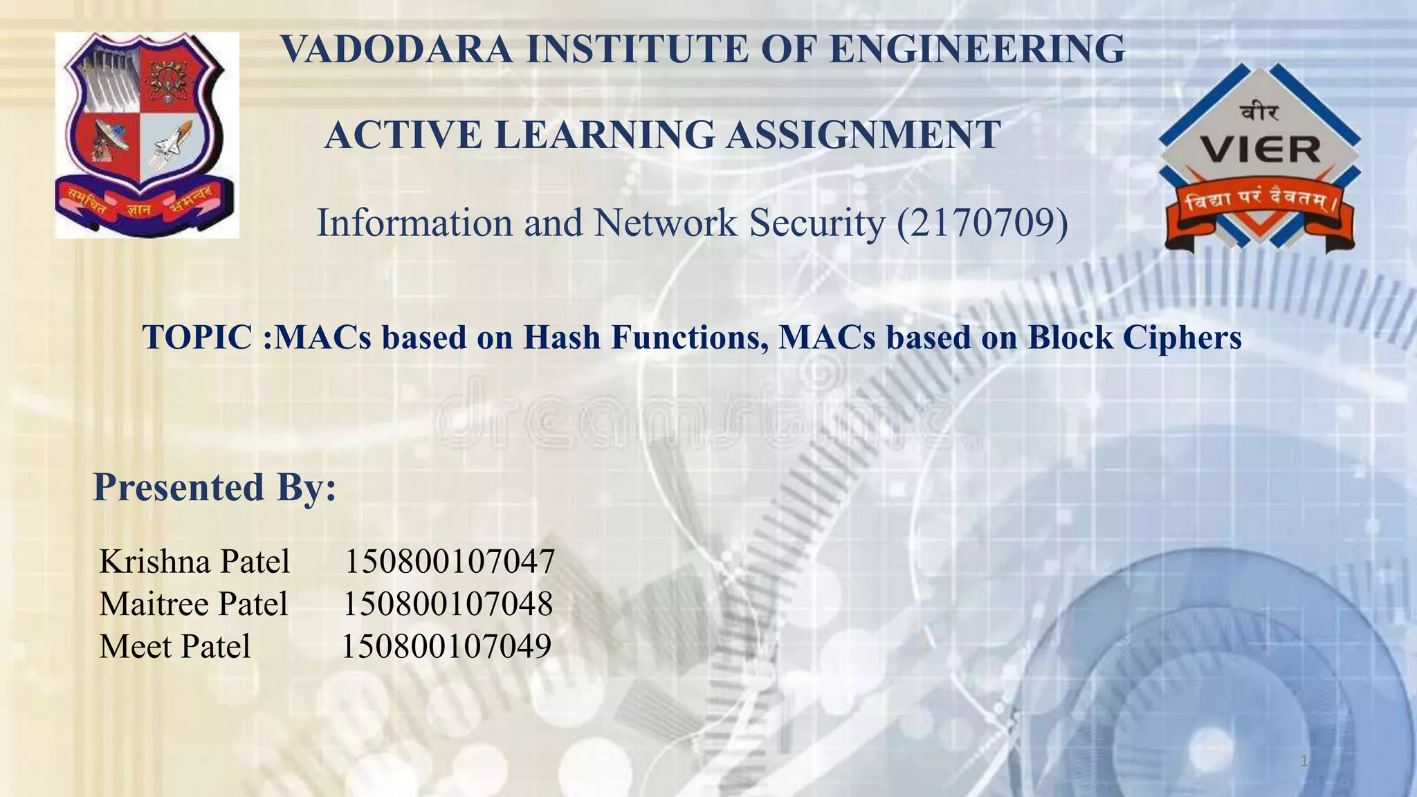 Macs Based On Hash Functions Macs Based On Block Ciphers Ppt