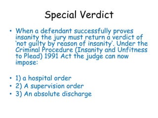 A2 Law Defences - Lecture on Insanity | PPTX