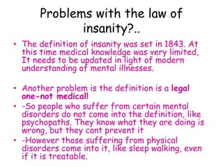 A2 Law Defences - Lecture on Insanity | PPTX