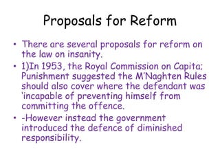 A2 Law Defences - Lecture on Insanity | PPTX