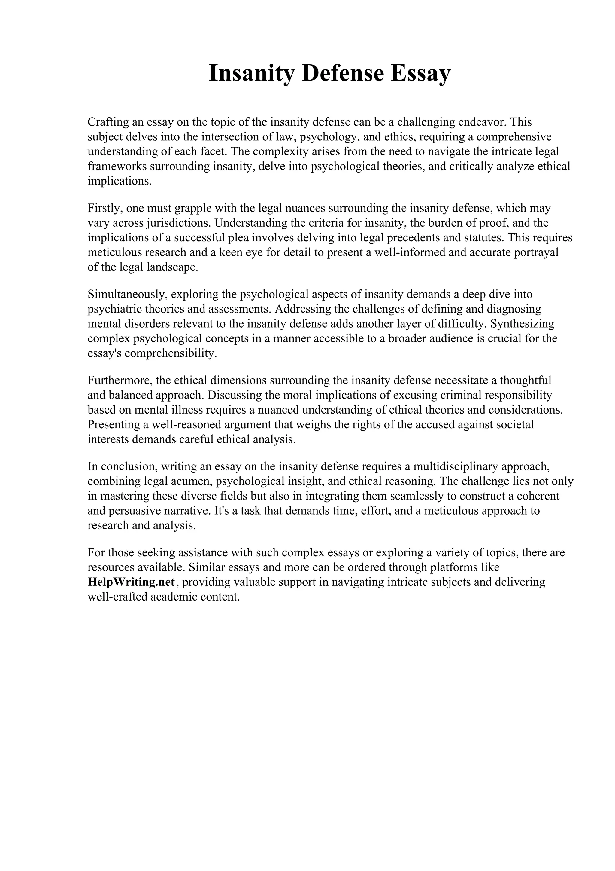 Insanity Defense Essay | PDF