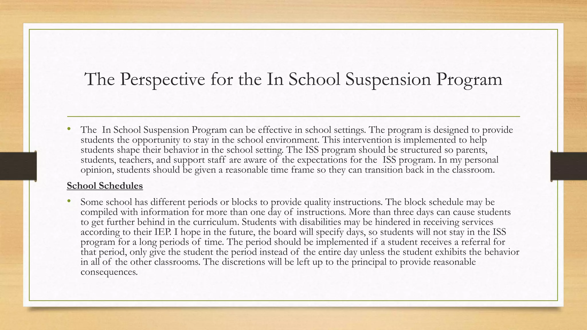 In school suspension programsfinal | PPTX