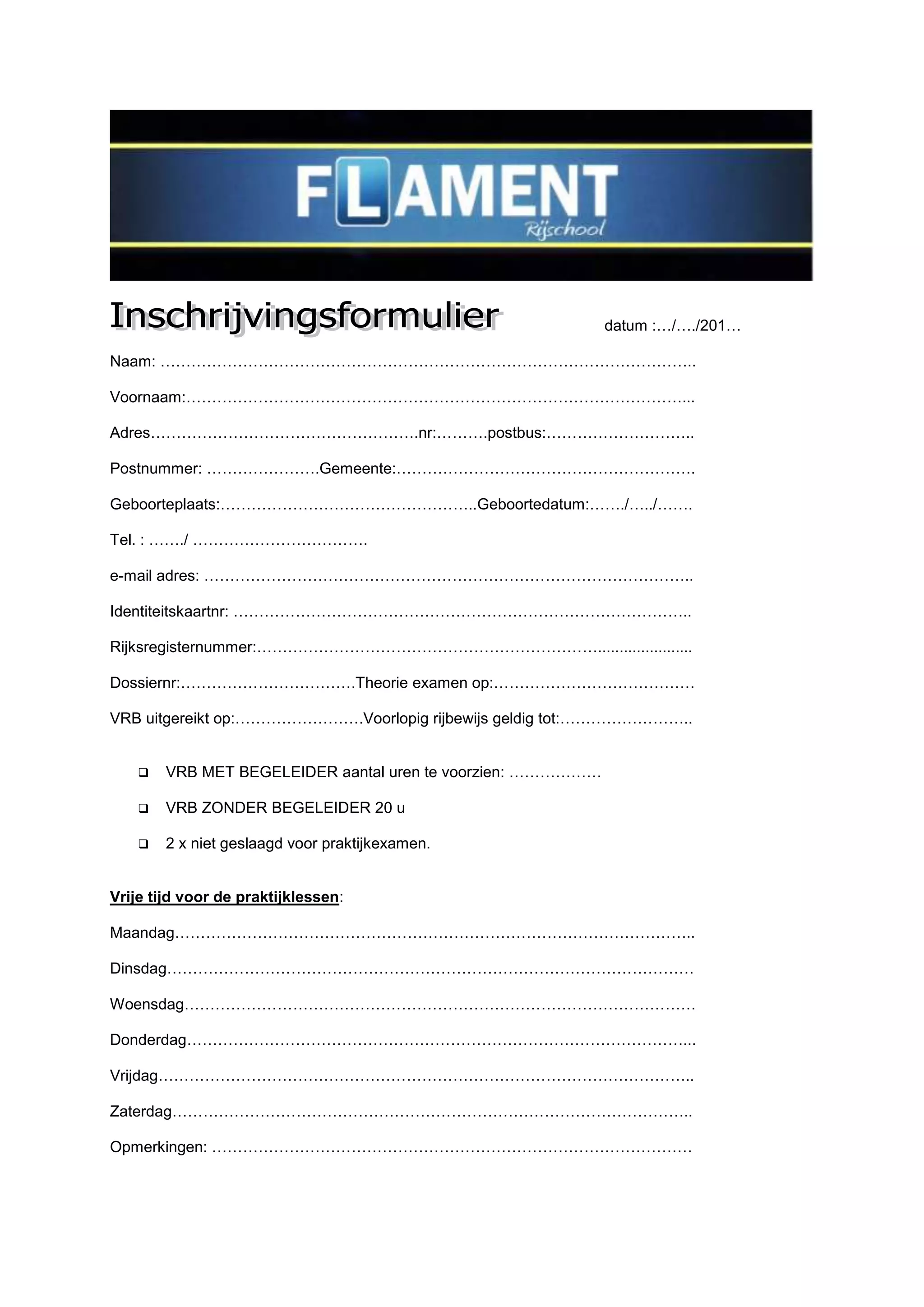 Inschrijvingsformulier | DOCX