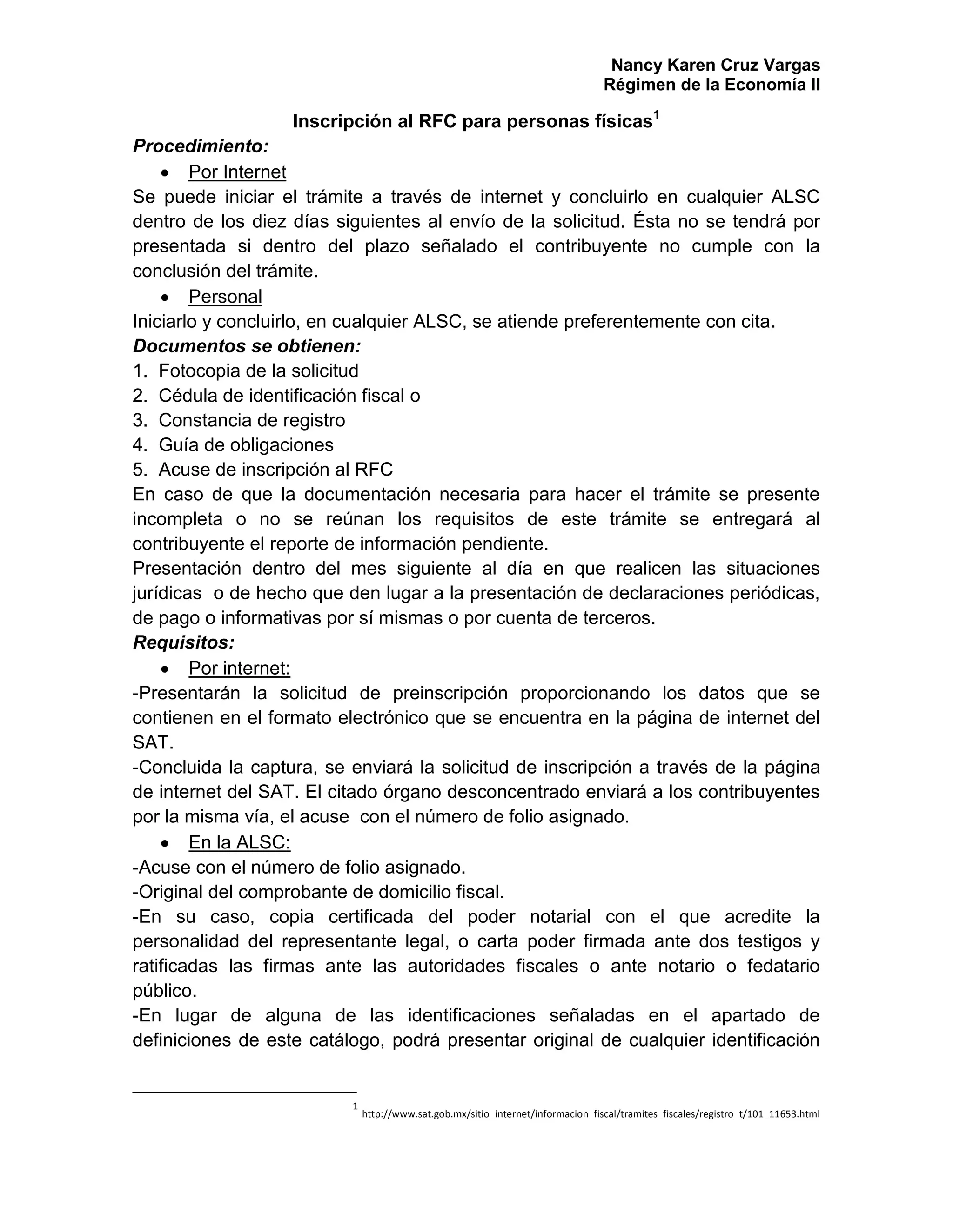 Inscripción al rfc para personas físicas | PDF