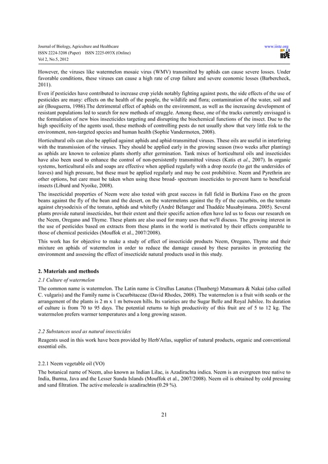 Insecticide effect of plant extracts on aphids of watermelon | PDF