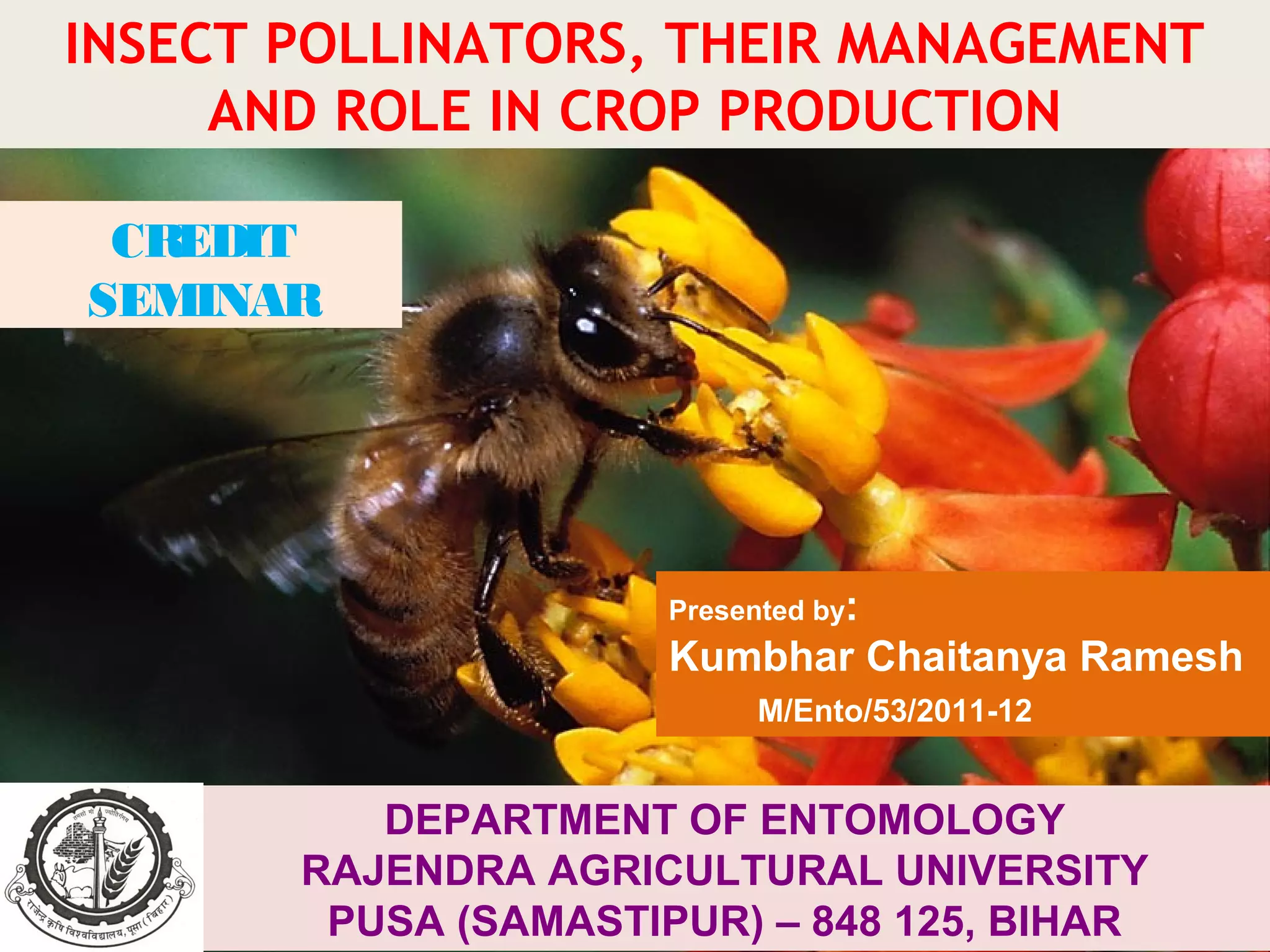 Insect pollinators, their management and role in crop production | PPT
