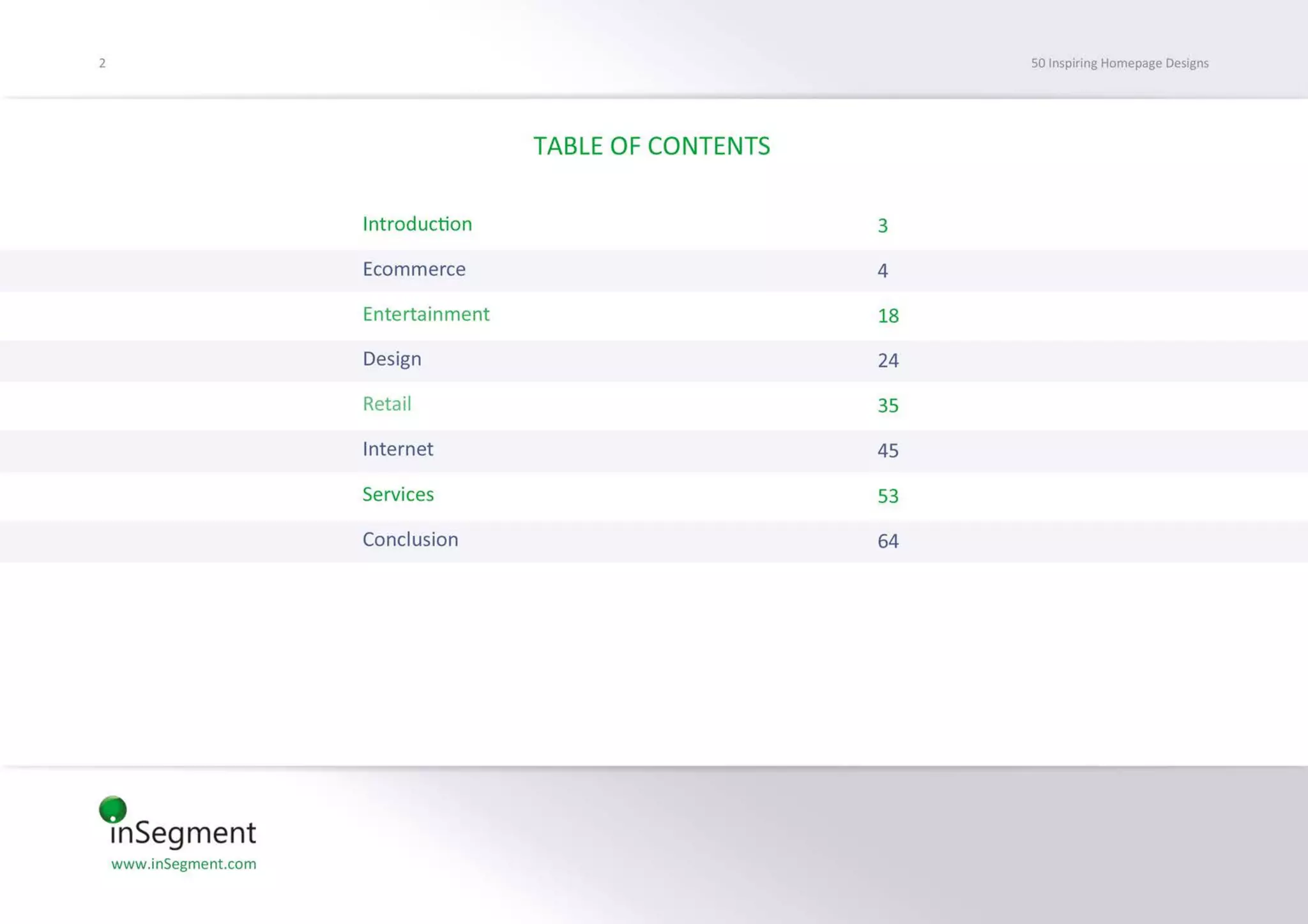 InSegment - 50 Inspiring Homepage Designs | PDF