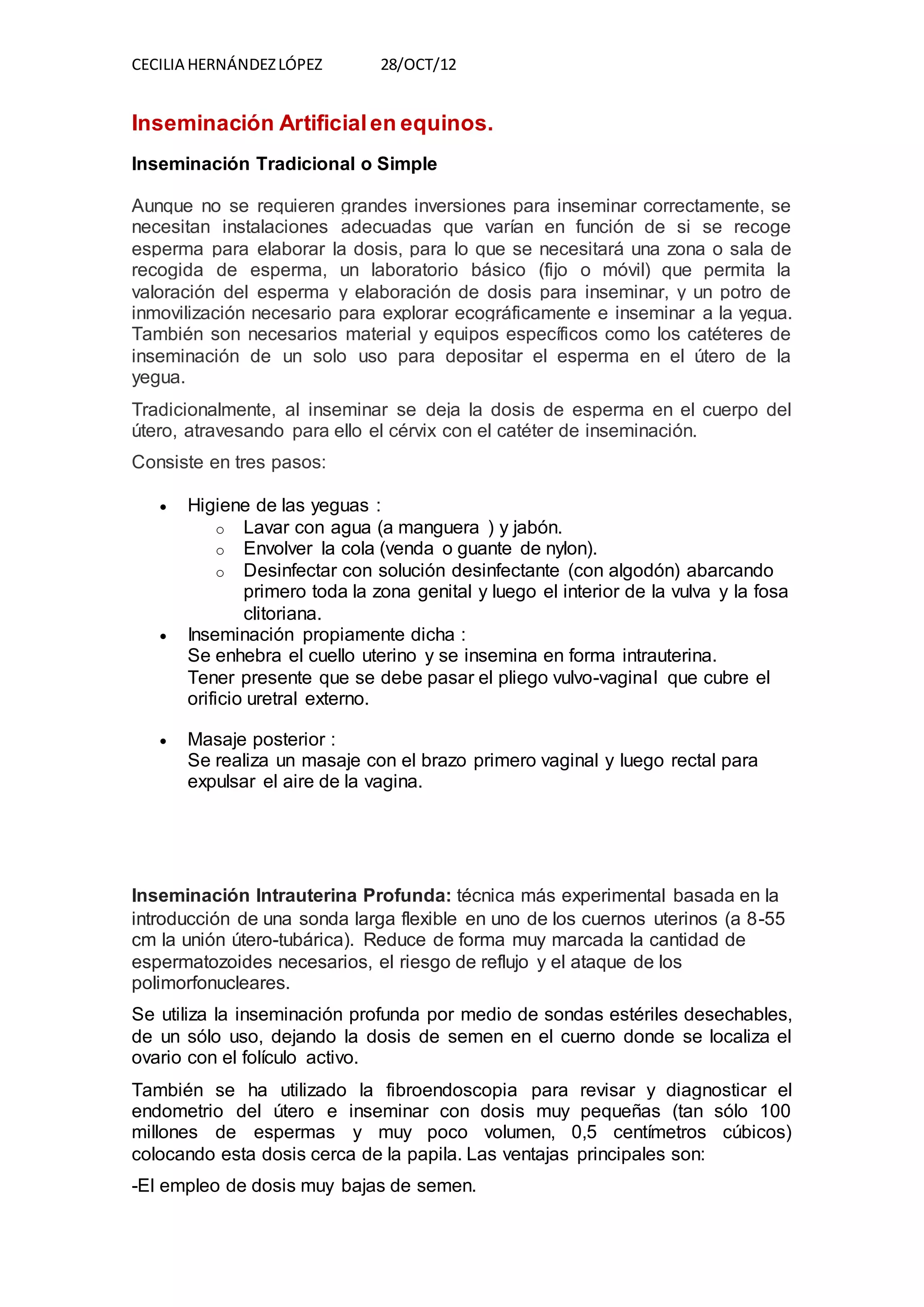 Inseminación artificial en equinos | DOCX