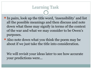 Insensibility – Wilfred Owen | PPT