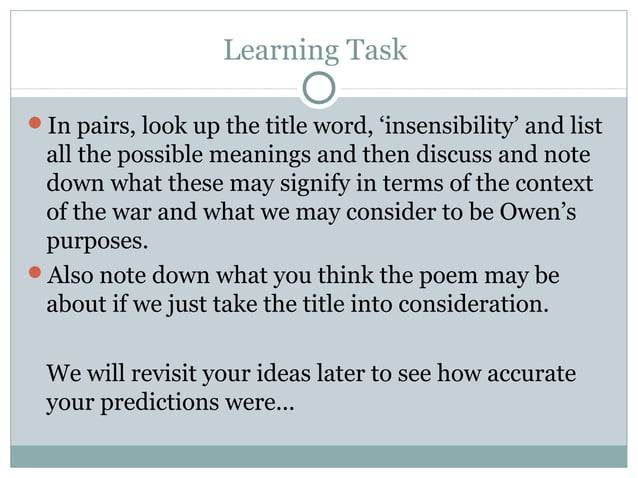 Insensibility – Wilfred Owen | PPT | Poetry | Books and Literature