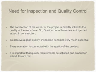 Insepction and quality control | PPTX | Construction Industry | Industries