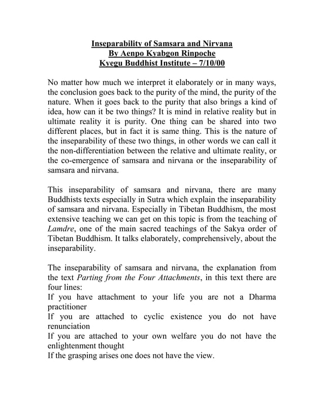 Inseperability of samsara and nirvana | PDF