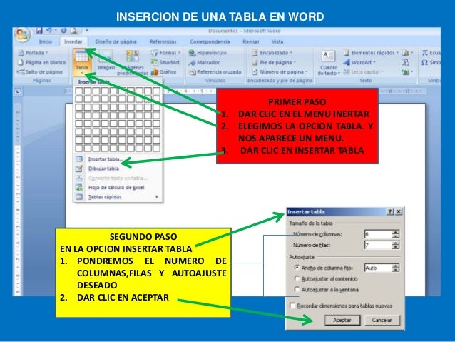 Insercion de una tabla en word