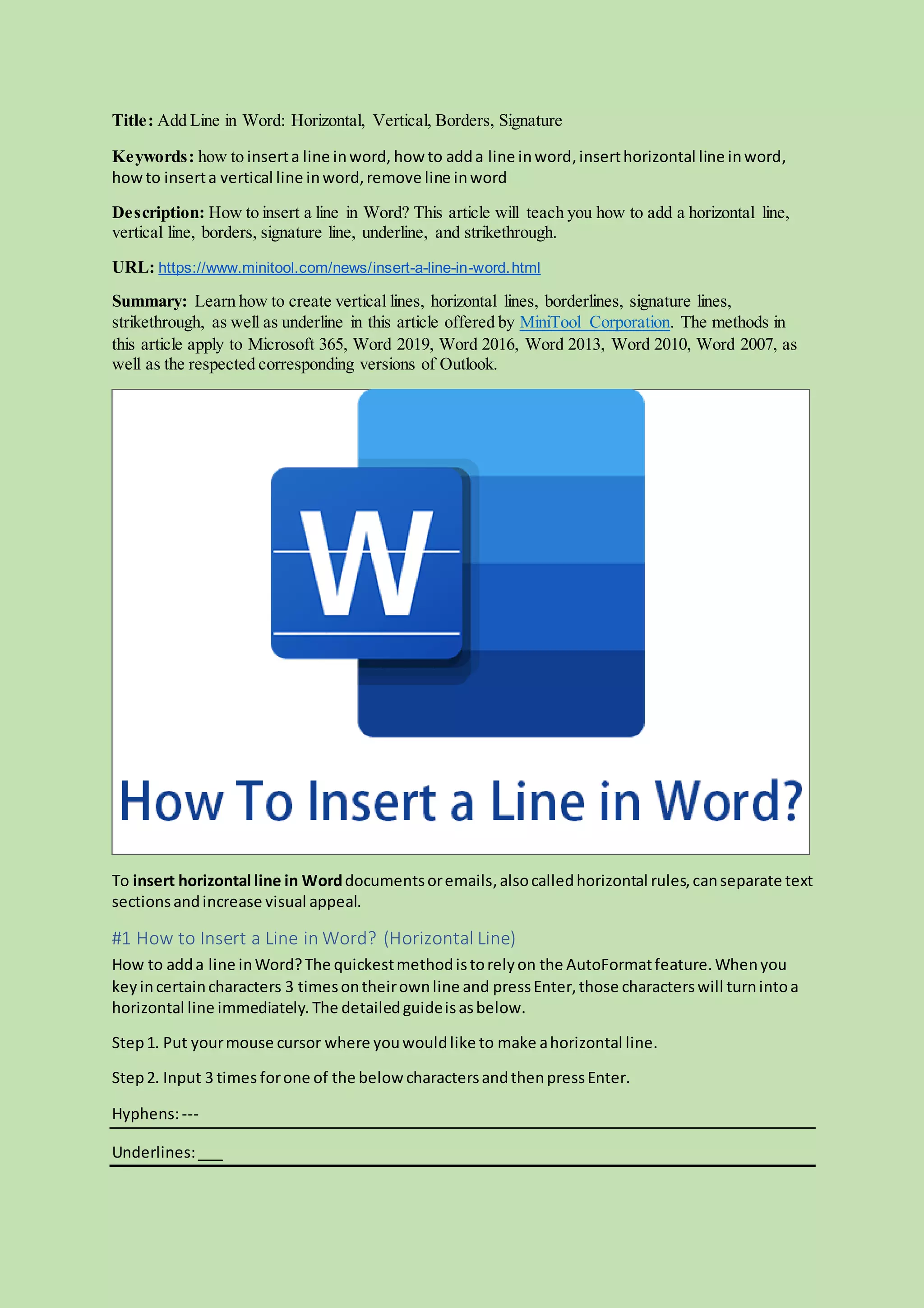 Insert a line in word | DOCX