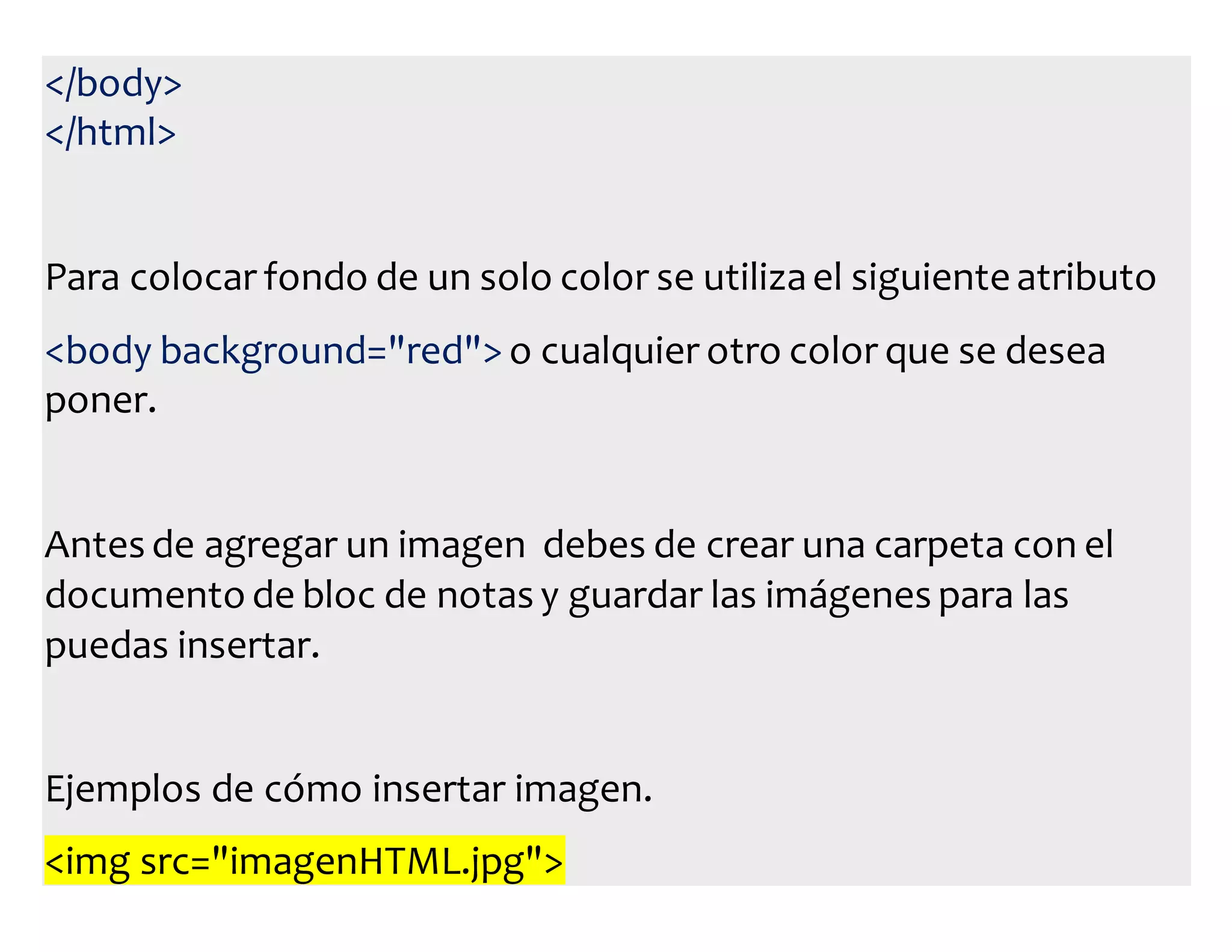 Insertar imágenes y color de fondo en html | PPT