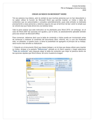 Insertar índice en microsoft word | DOC