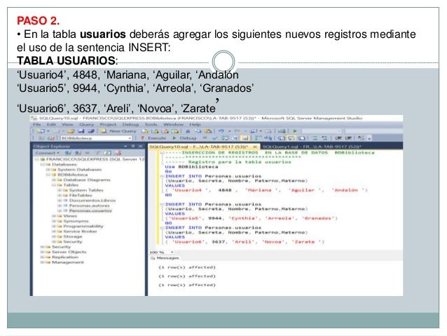 Uso De Comandos Insert Update Y Delete En Bases De Datos De Sql Ser