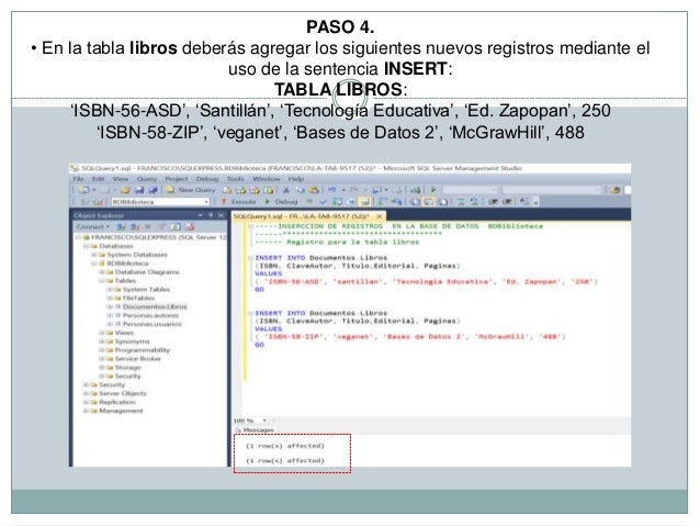 Uso De Comandos Insert Update Y Delete En Bases De Datos De Sql Ser