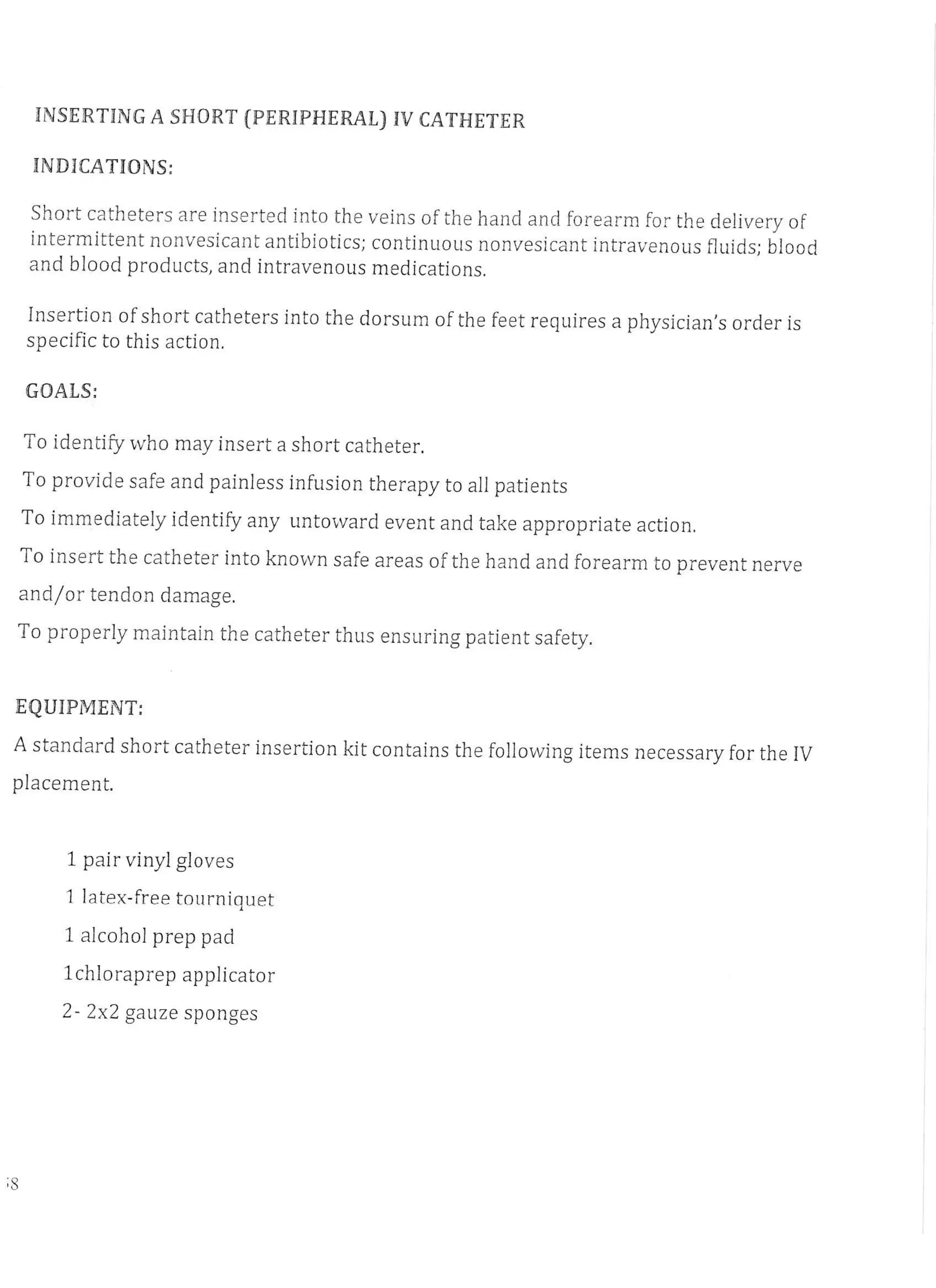 Inserting a short peripheral IV catheter paper | PDF