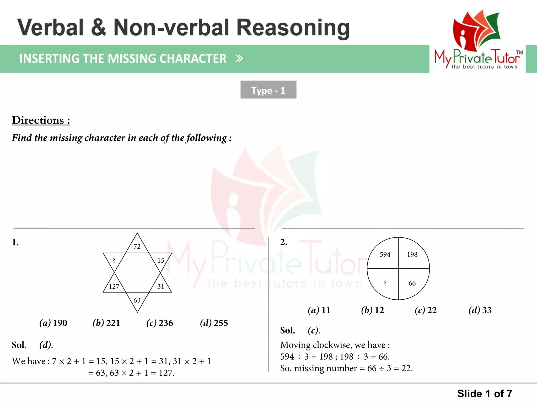 Questions on Verbal & Non Verbal Reasoning | PPT Questions on Verbal & Non Verbal Reasoning | PPT