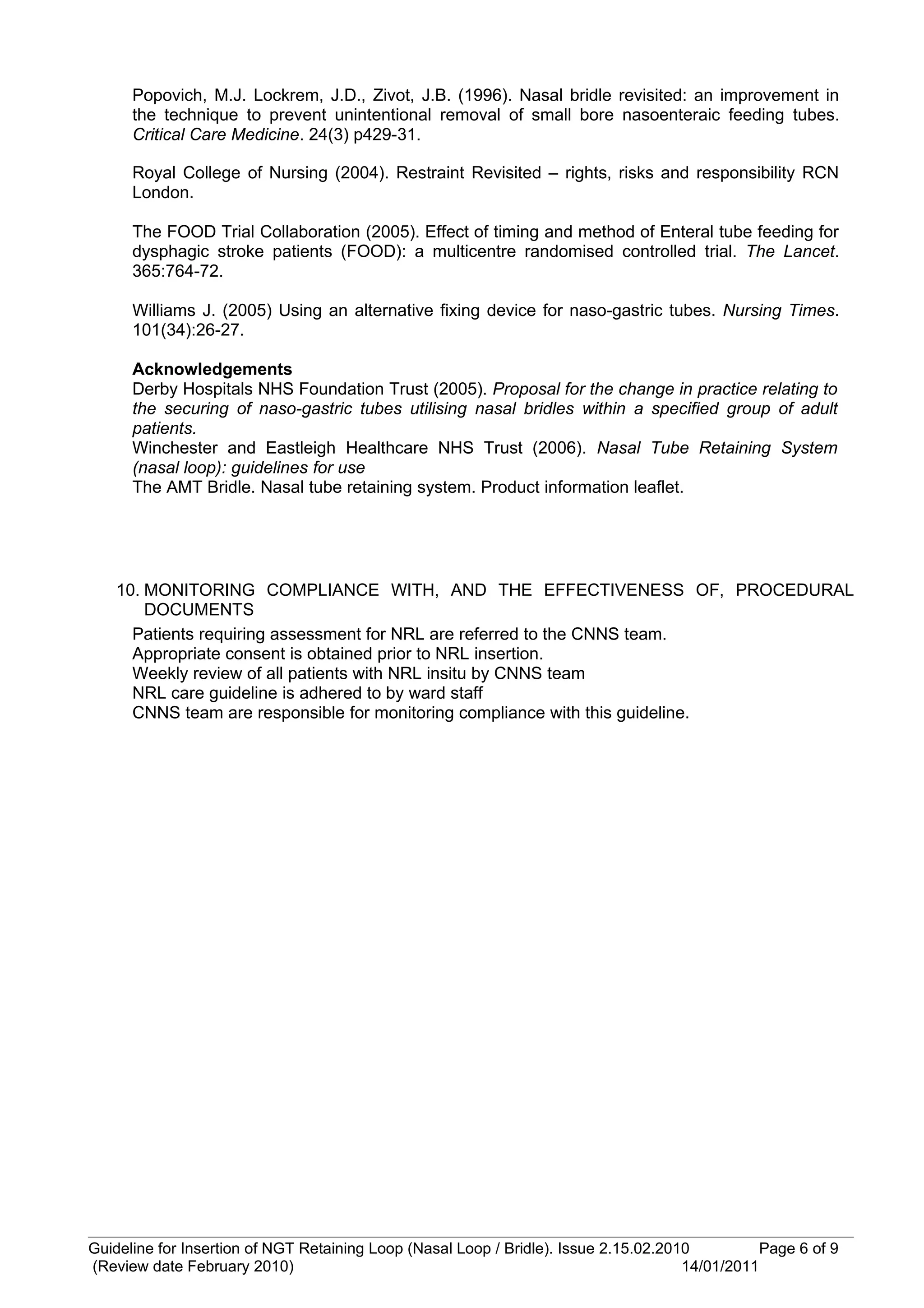 Insertion of ngt retaining device nasal loop bridle | DOC