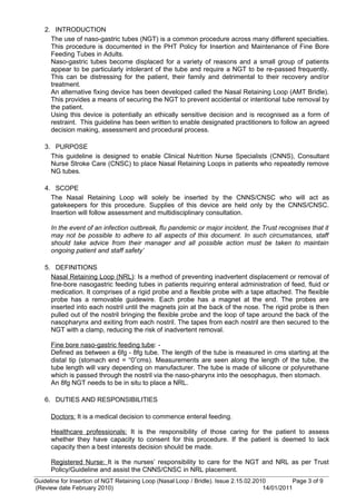 Insertion of ngt retaining device nasal loop bridle | DOC