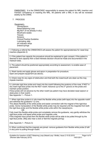 Insertion of ngt retaining device nasal loop bridle | DOC