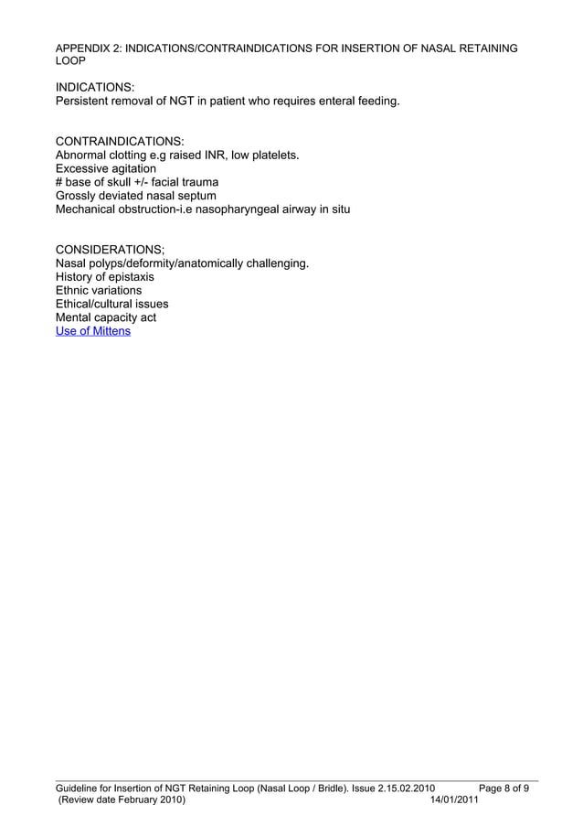 Insertion of ngt retaining device nasal loop bridle | DOC | Ear, Nose ...