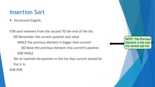 Insertion Sort quick introduction with example | PPTX