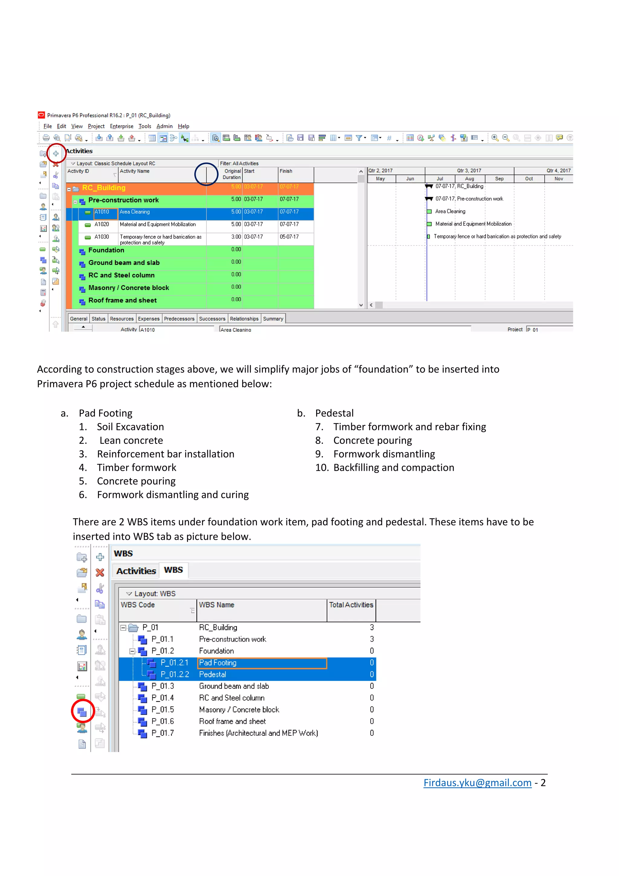 Insert some activities into primavera p6 | PDF