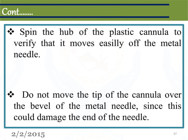 Intravenous canulation, its complication and nursing management | PPSX
