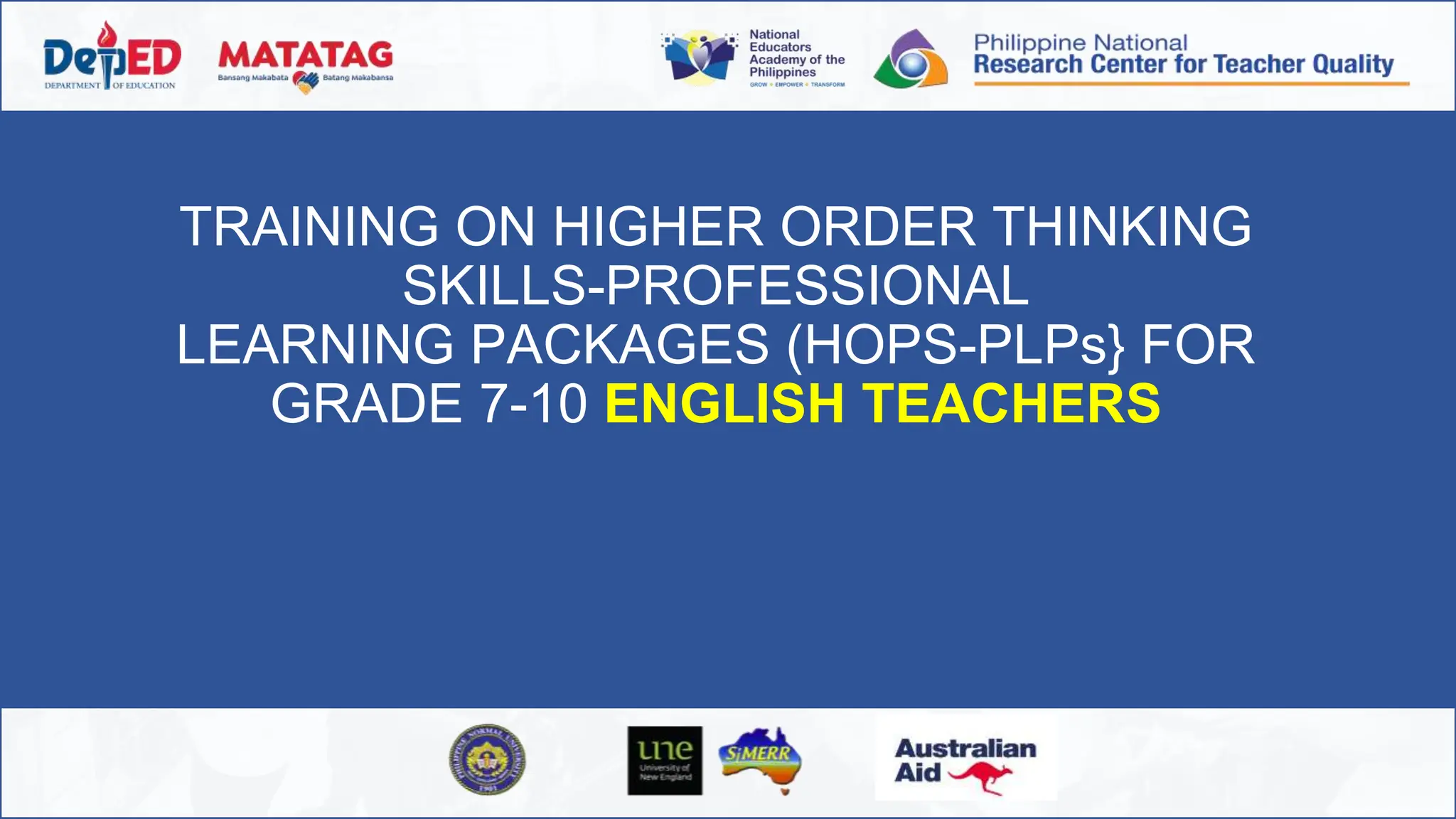 Training on higher- order thinking skills professional learning packagesINSET-S5-WAP.pptx