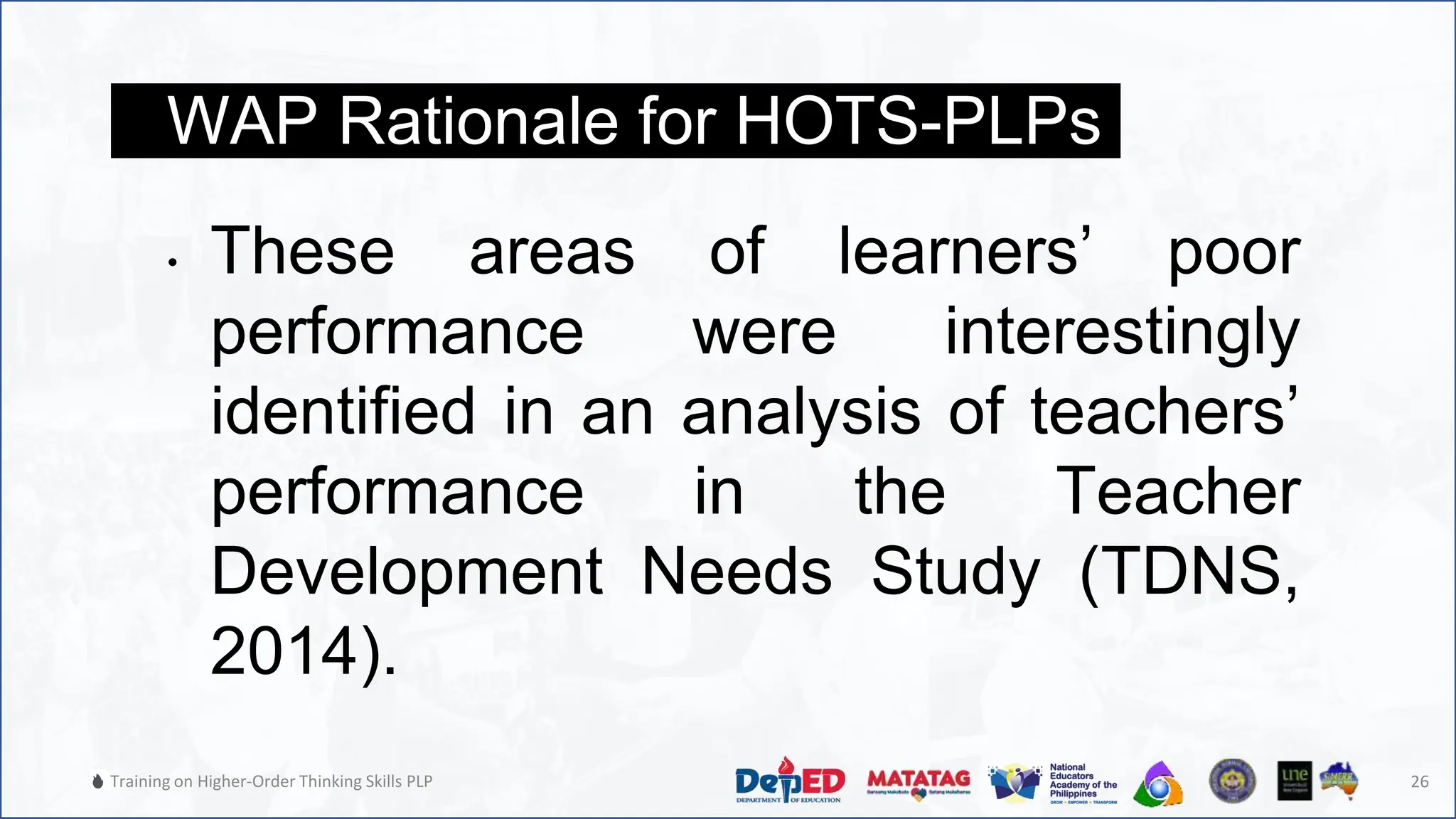 Training on higher- order thinking skills professional learning packagesINSET-S5-WAP.pptx