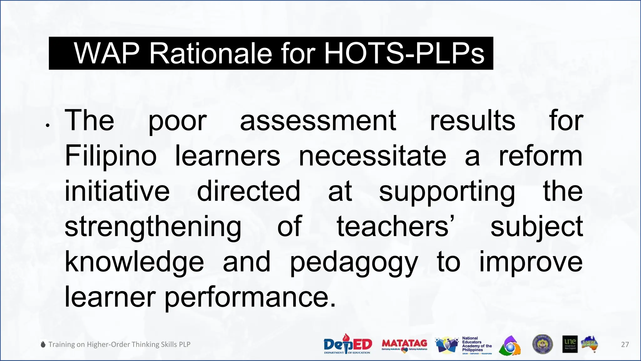 Training on higher- order thinking skills professional learning packagesINSET-S5-WAP.pptx