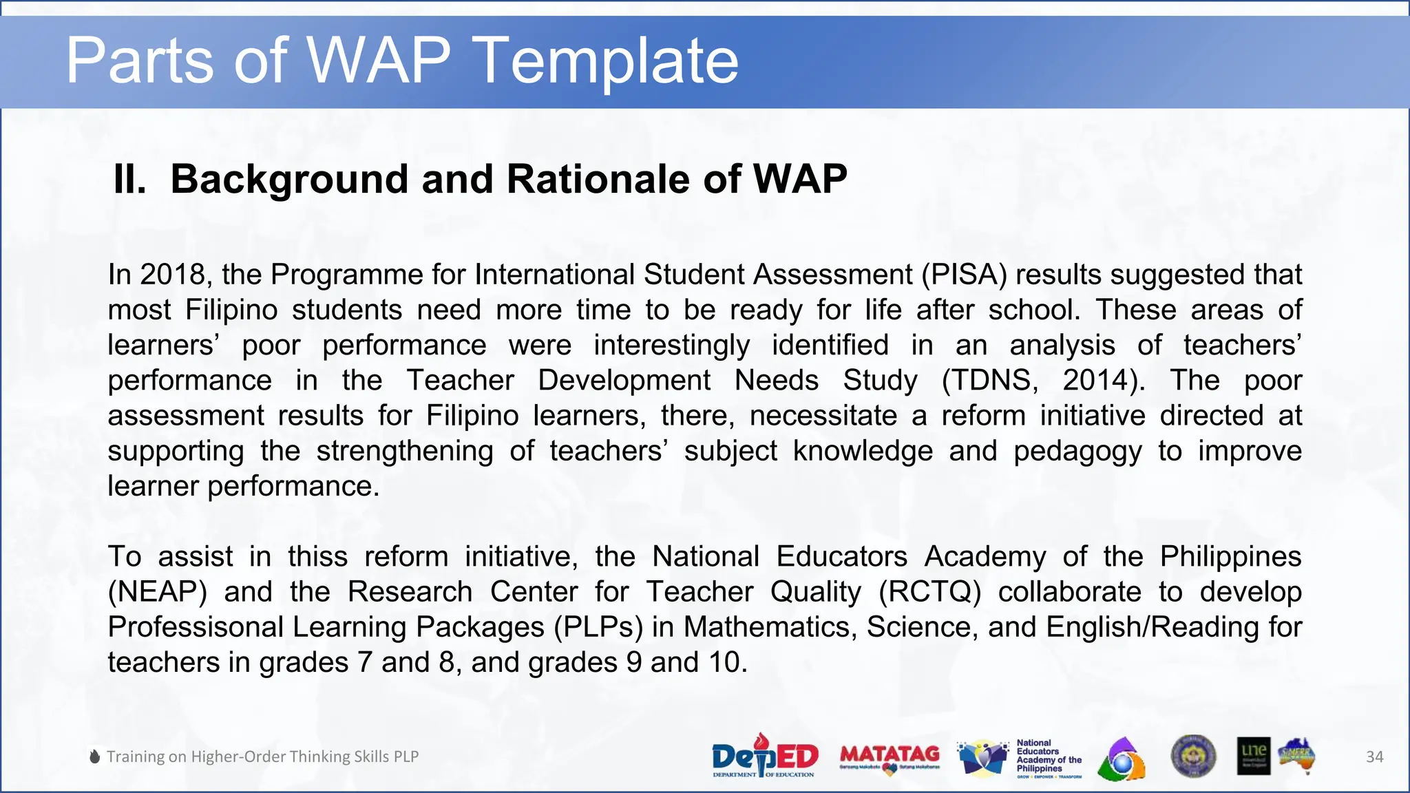 Training on higher- order thinking skills professional learning packagesINSET-S5-WAP.pptx