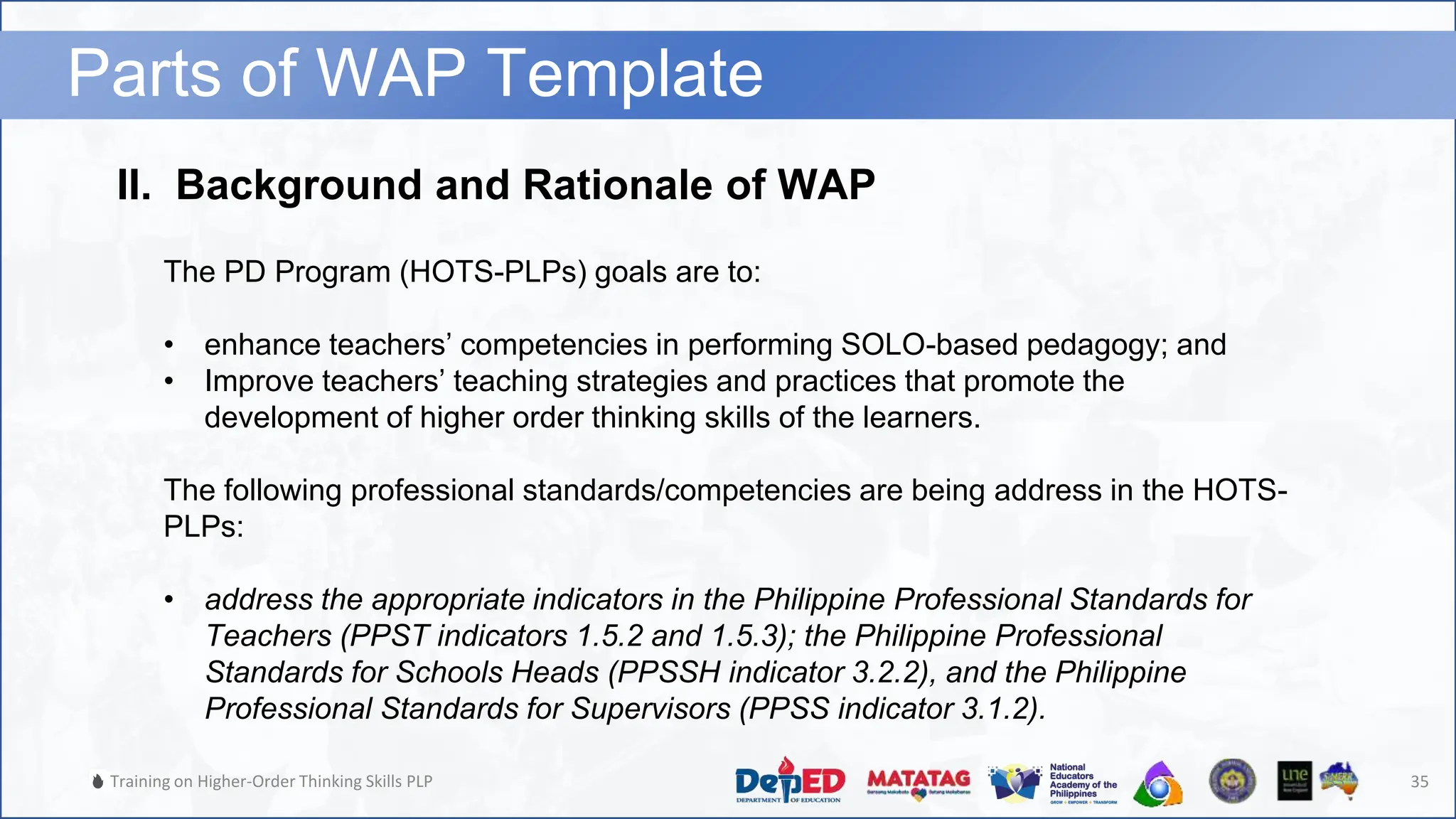 Training on higher- order thinking skills professional learning packagesINSET-S5-WAP.pptx