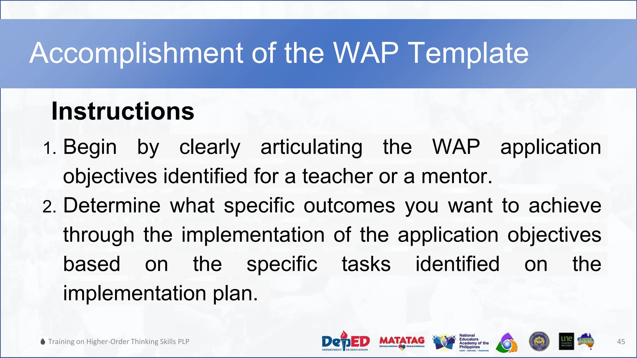 Training on higher- order thinking skills professional learning packagesINSET-S5-WAP.pptx