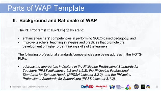 Training on higher- order thinking skills professional learning packagesINSET-S5-WAP.pptx