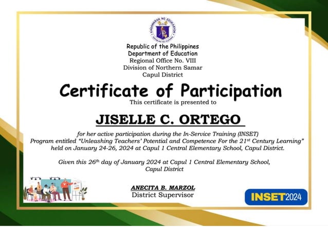 INSET AND OTHER DOCS FOR CERTIFICATES.pptx | Professional School ...