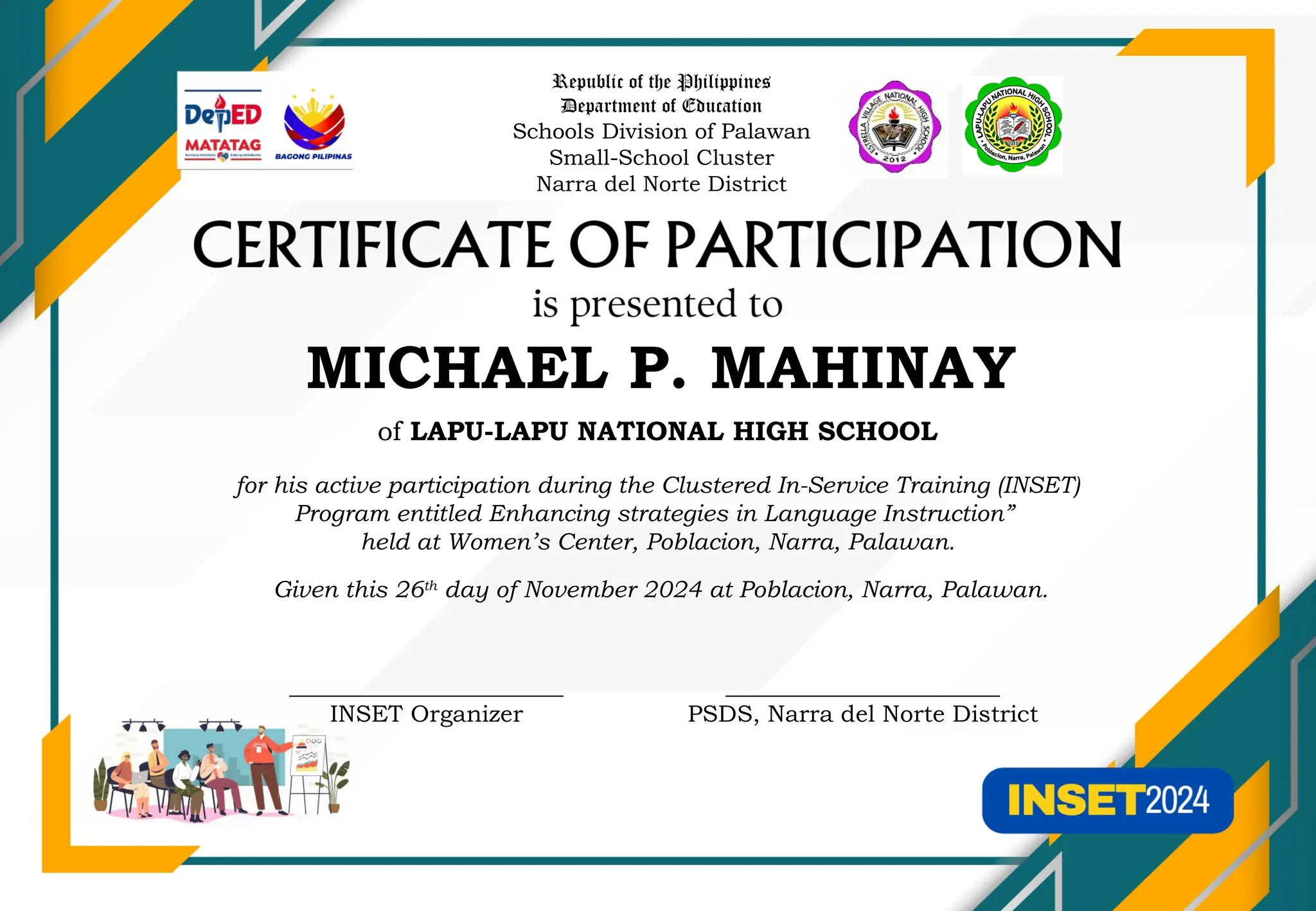 Certificates of Participation for INSET for Teachers | PPT
