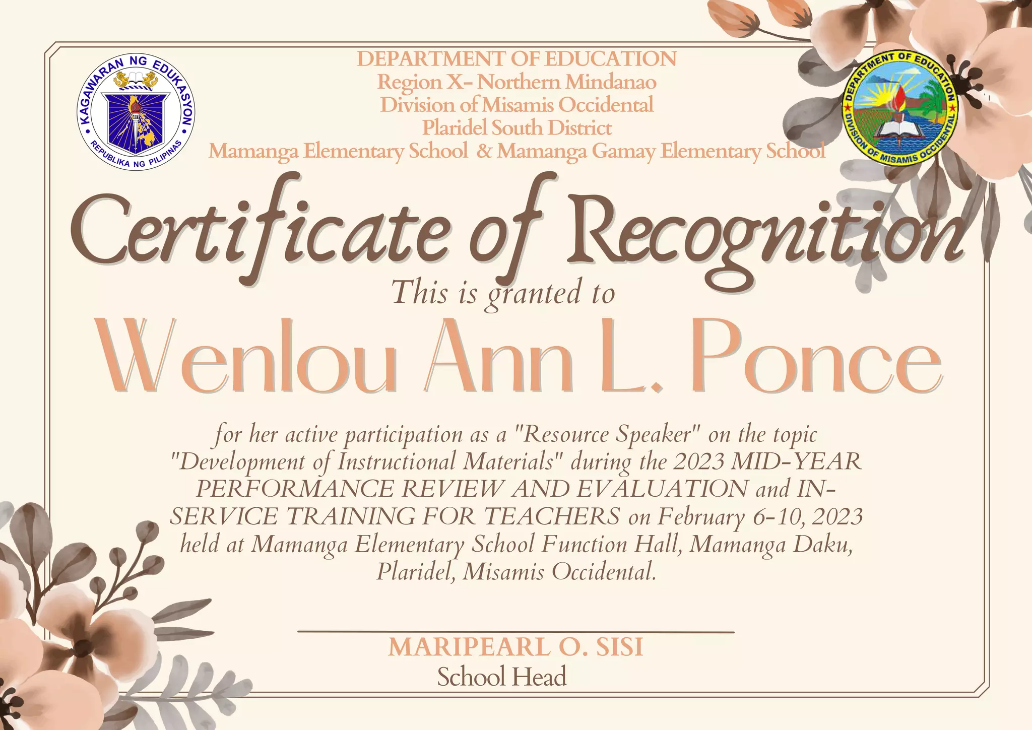 INSET Certificate (Speakers).pdf | Professional School | Postgraduate ...