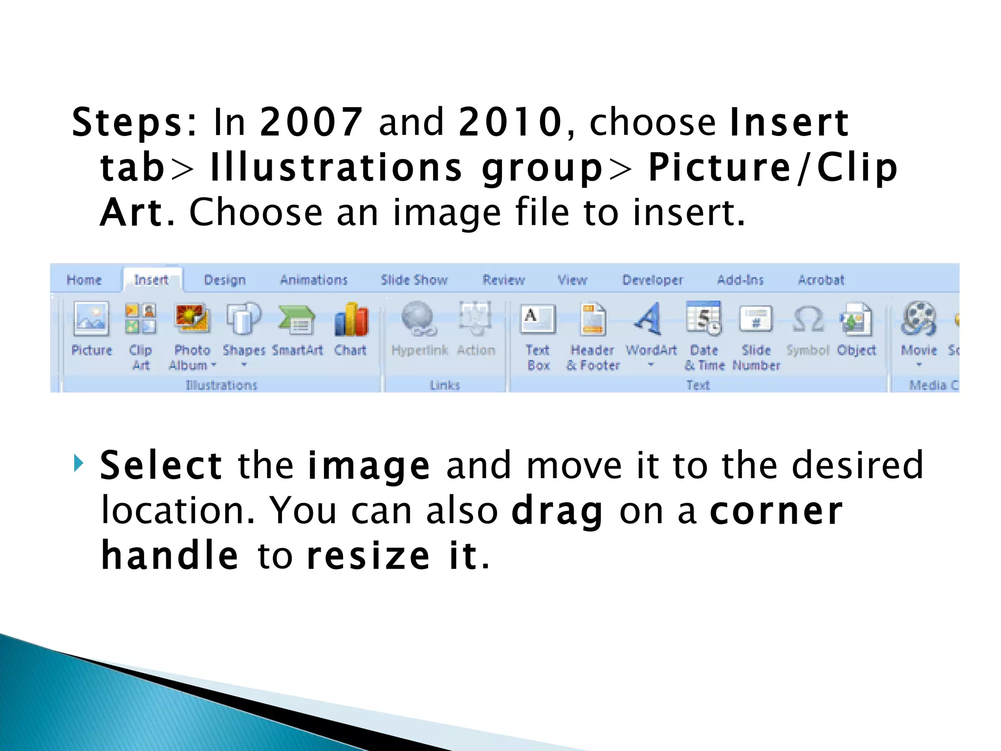 Inseting pictures and media clips | PPT