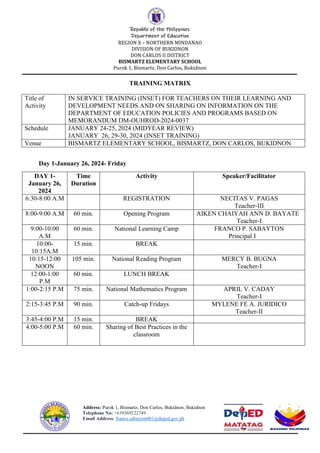 INSET Training Design and Matrix.docx