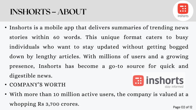"InShorts: A Game-Changer in the Digital News Age" | PPTX