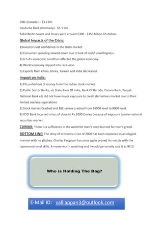 The Economic Crisis of 2008 (US Housing Bubble) - Inside Job Movie | PDF