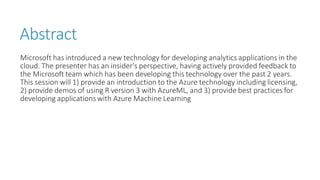 Insider's introduction to microsoft azure machine learning: 201411 ...