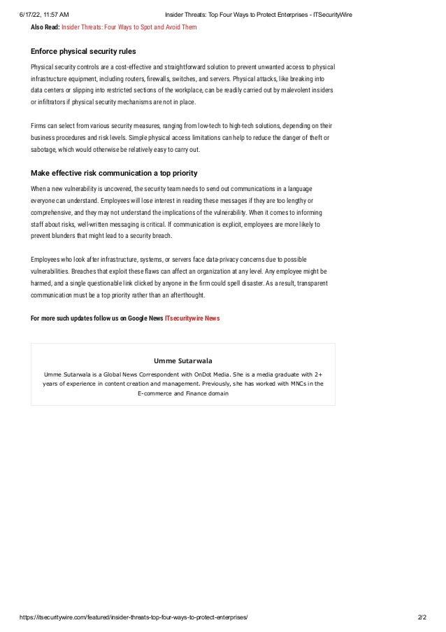 Insider Threats Top Four Ways To Protect Enterprises Itsecuritywire Pdf